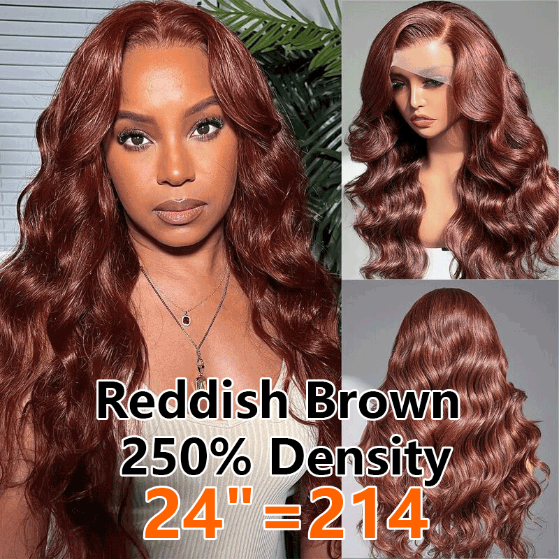 250 High Density Reddish Brown Body Wave 13x6 Full Lace Fontal Wig 100