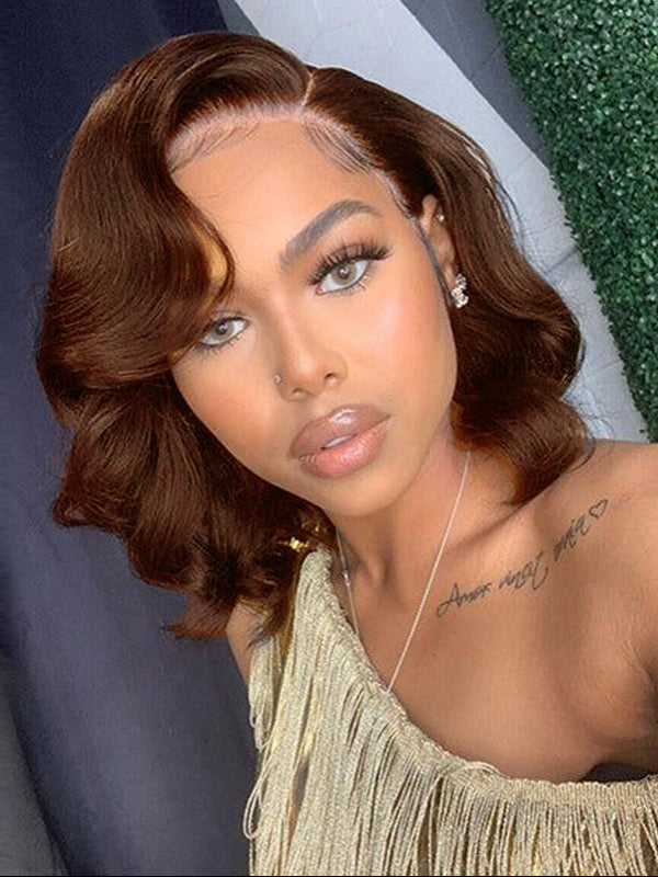 #4 Chocolate Brown Loose Body Wave Bob Wig 13x6 lace Front Wigs 100% Human Hair – CheetahBeauty Hair