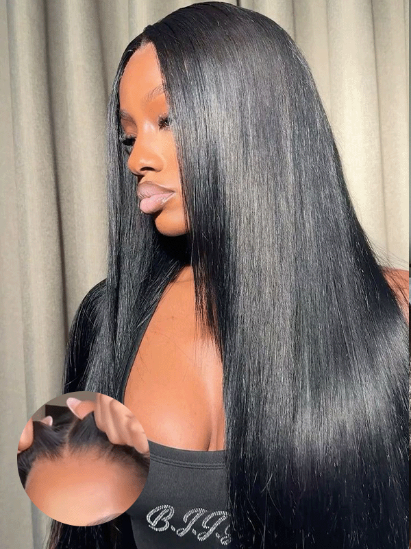 Pre Cut Pre Bleached Glueless Silky Straight Hd 7x6 Lace Closure Human