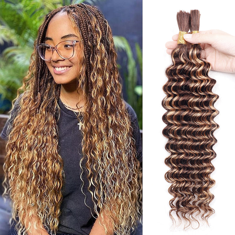 Deep Wave Braid Hair Bulk 100% Human Hair Extensions Bulk for Braiding ...
