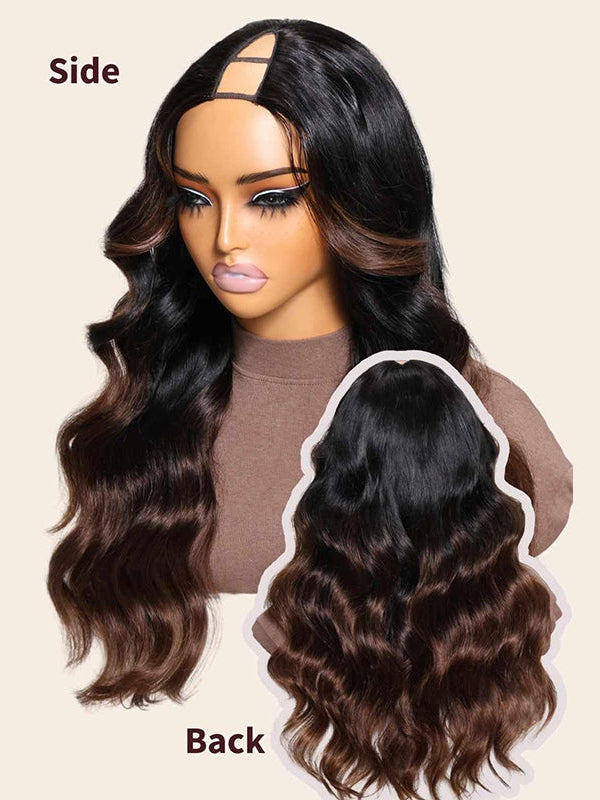 T1B/4 Brown Balayage Wig Colored V Part Wigs No Leave Out Upgrade U ...
