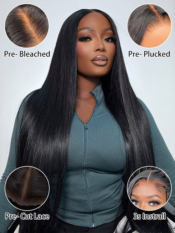 Wear & Go Wig Pre-Cut Pre-Bleached Pre-Plucked Glueless Straight 6x4.5 ...