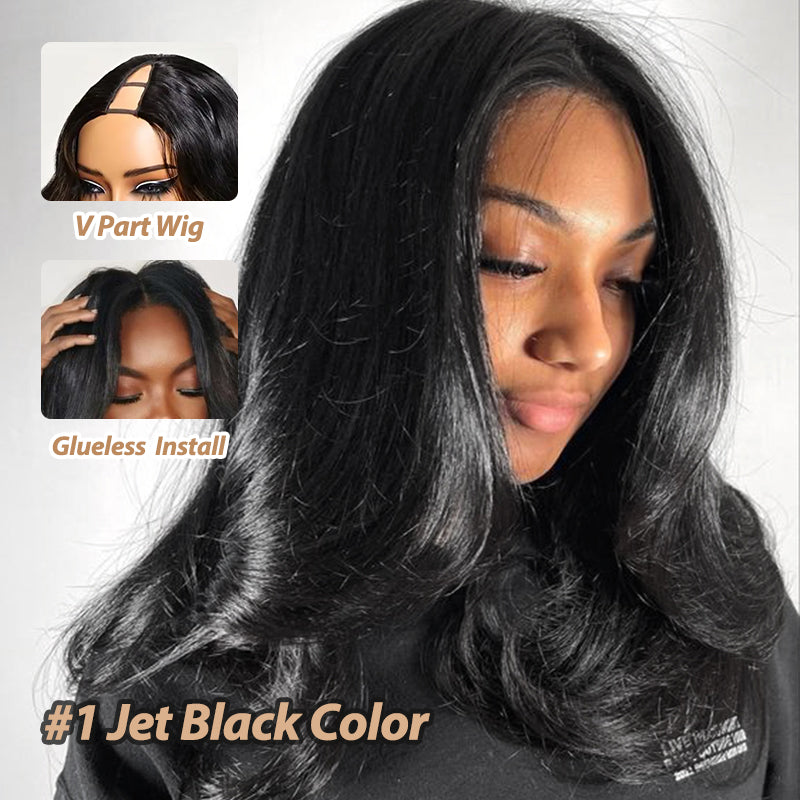 Glueless #1 Jet Black V Part Wig No Leave Out Beginner Friendly Upgrade U Part Wig ...