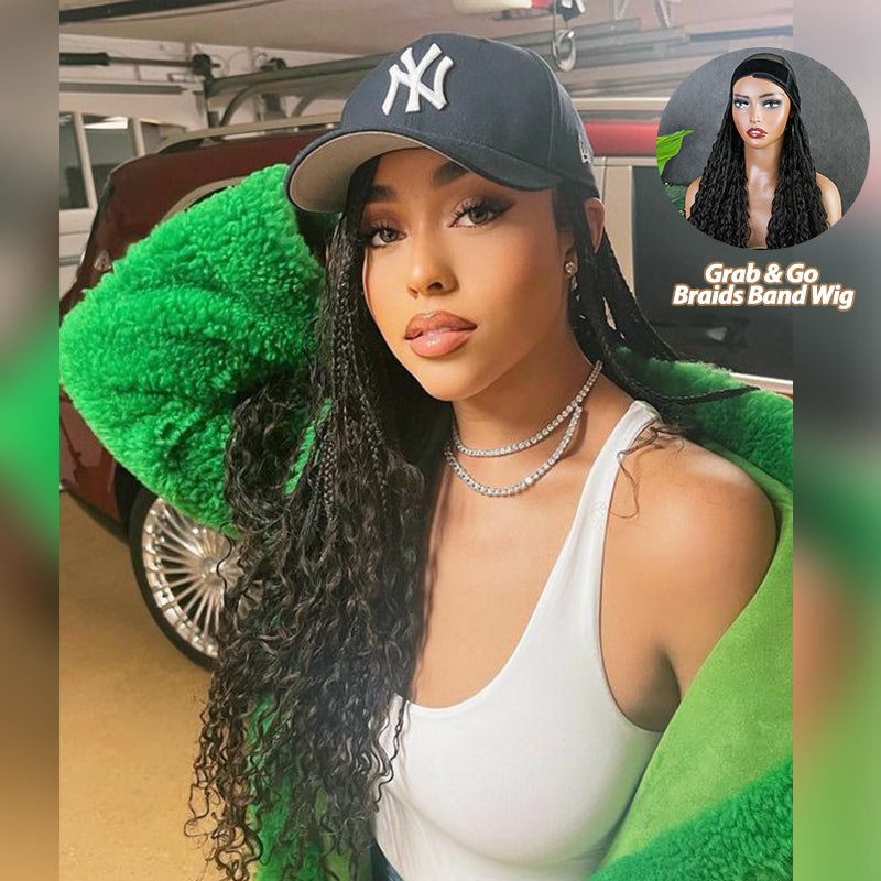 Grab & Go Braids Band Wig Bohemian with Human Hair Curly Ends Braided ...