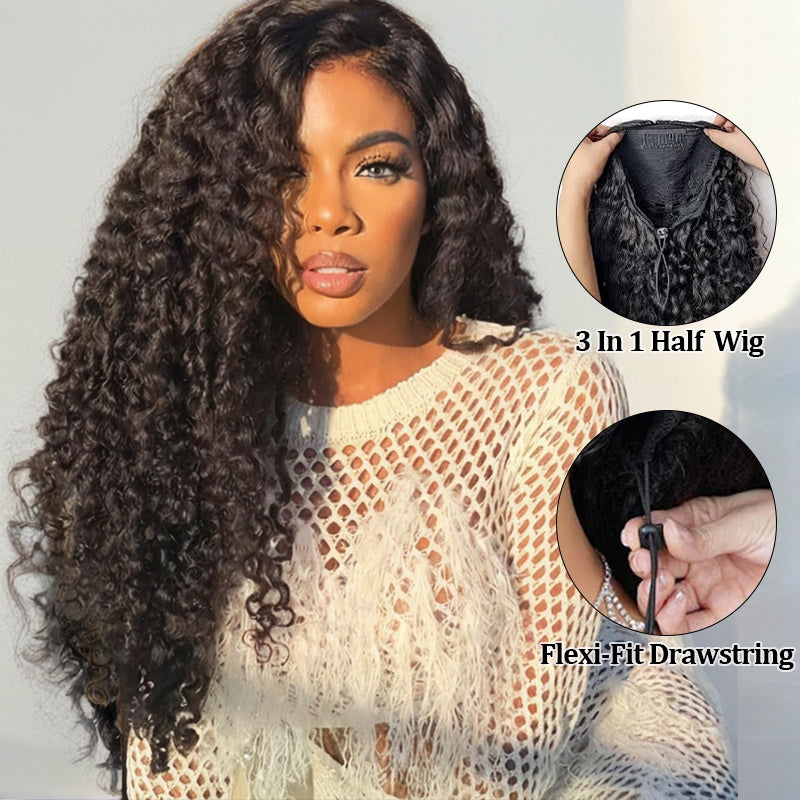 Insta Wig Burmese Curl 3 IN 1 Half Wig Glueless Flexi-Fit Drawstring W ...