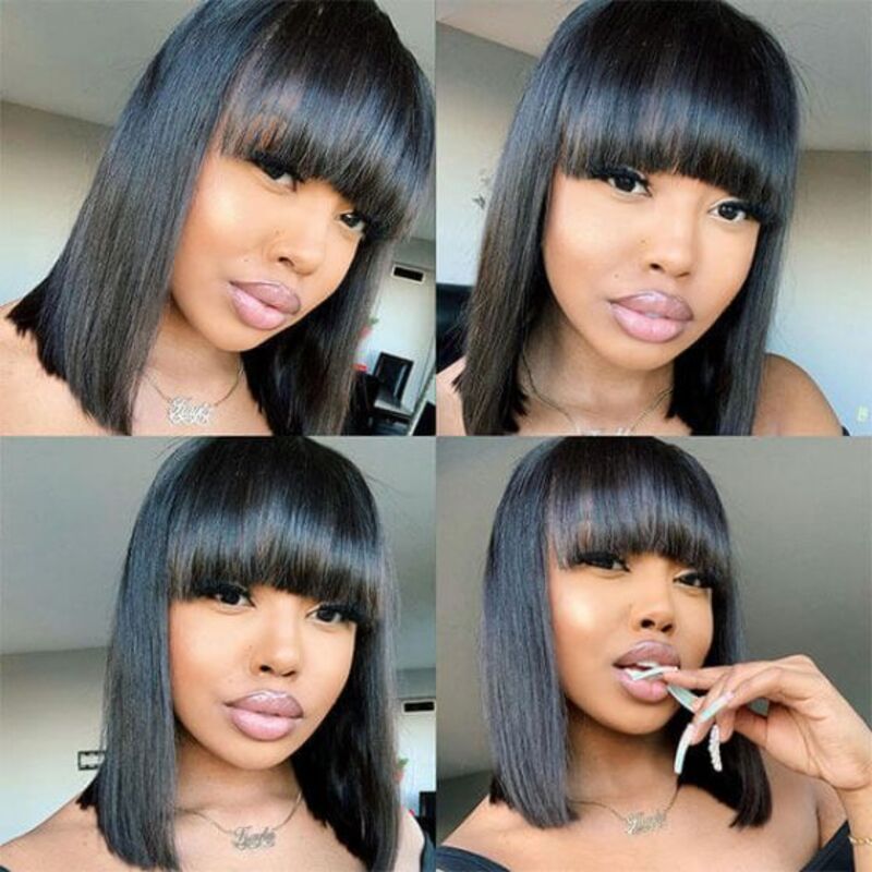 Shop Bob Wigs | Natural Human Hair Bob Wig With Bangs – CheetahBeauty Hair