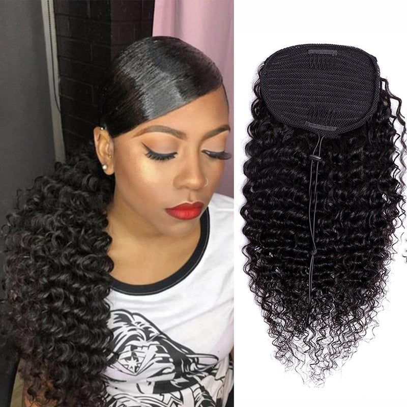 Drawstring Ponytail Deep Wave Ponytail Virgin Human Hair ...