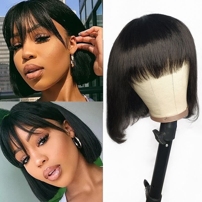 Shop Bob Wigs | Natural Human Hair Bob Wig With Bangs – CheetahBeauty Hair